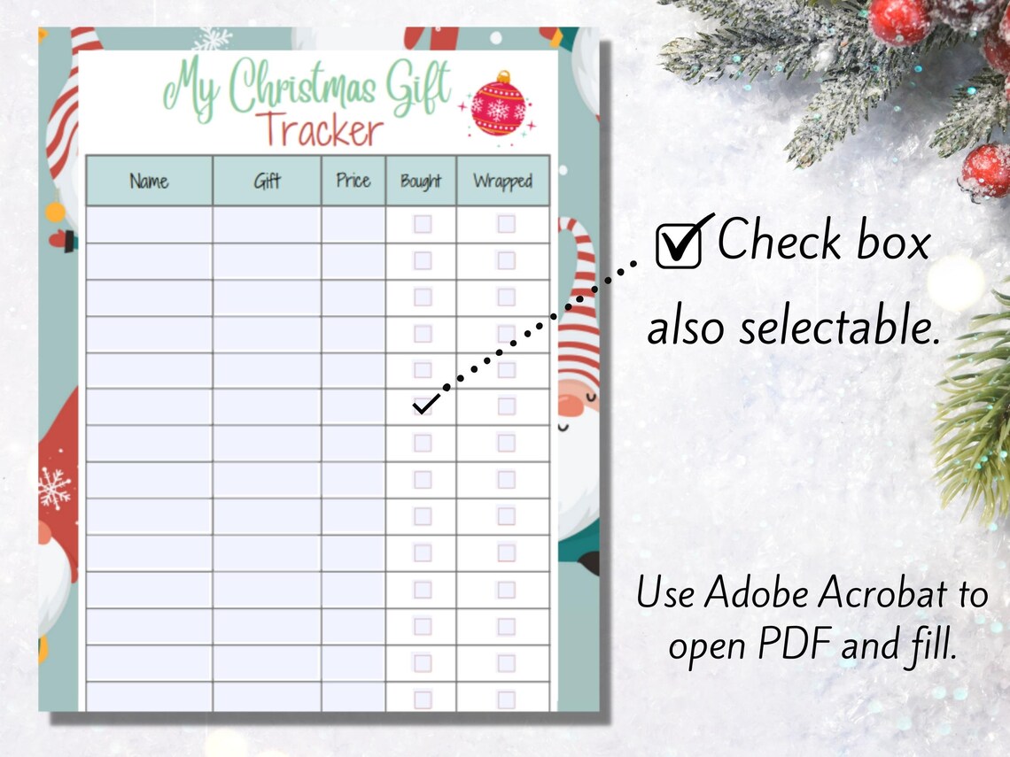 Christmas Gift Tracker Printable Christmas Gift List Printable Holiday ...