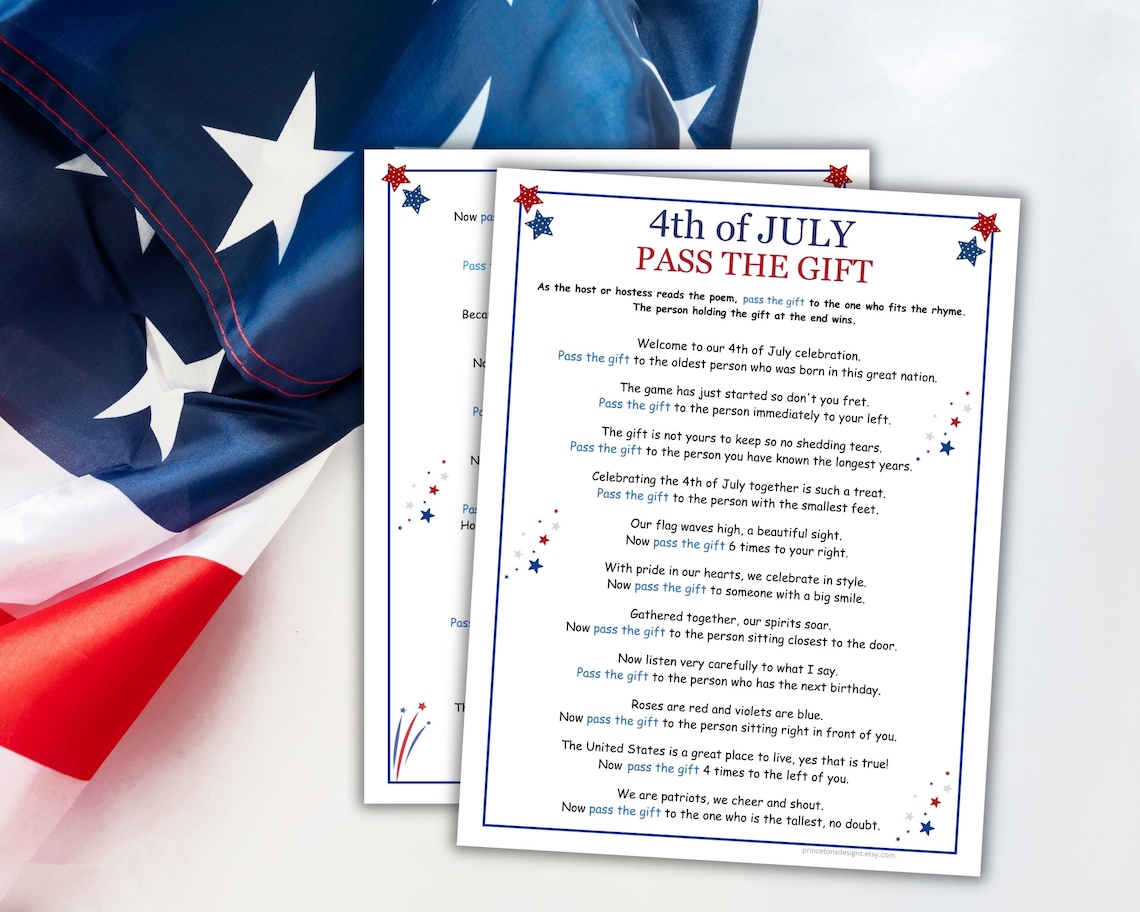 4th of July Game, Pass the Gift Game, Independence Day Printable, Pass ...
