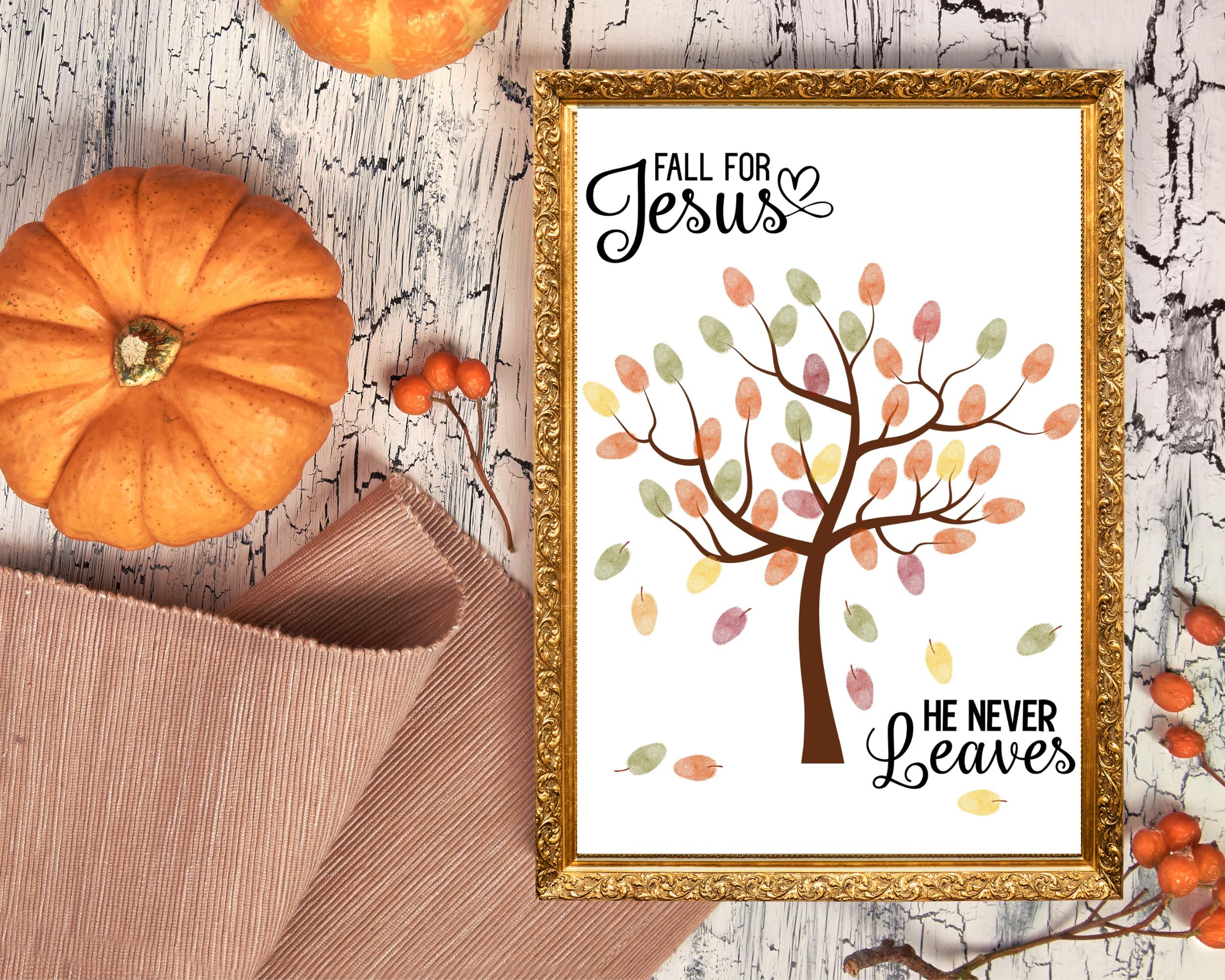 Fall for Jesus Fingerprint Art, Sunday School Printable, Tree Handprint ...