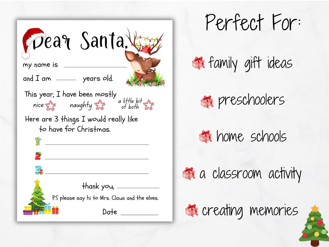 Dear Santa Letter, Letter to Santa Printable, Kids Letter to Santa ...