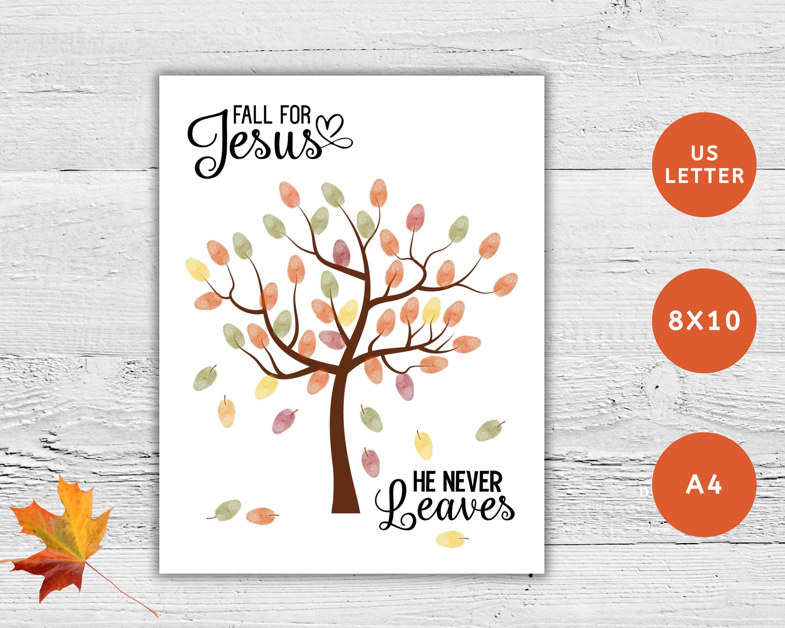 Fall for Jesus Fingerprint Art, Sunday School Printable, Tree Handprint ...