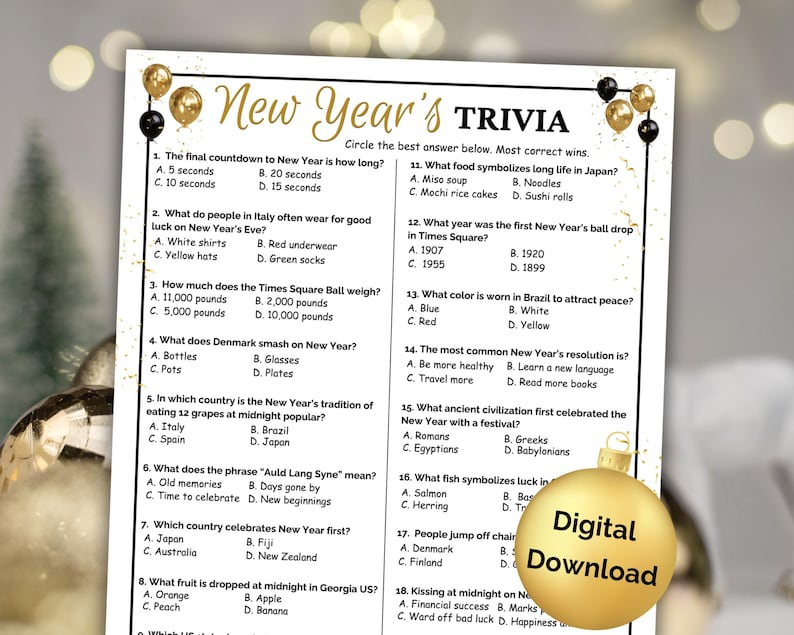 New Year Trivia, New Years Eve Game, Printable New Year Game, Trivia ...