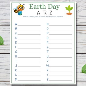 Earth Day Alphabet A to Z Game, Earth Day Printable Games, Activity for ...