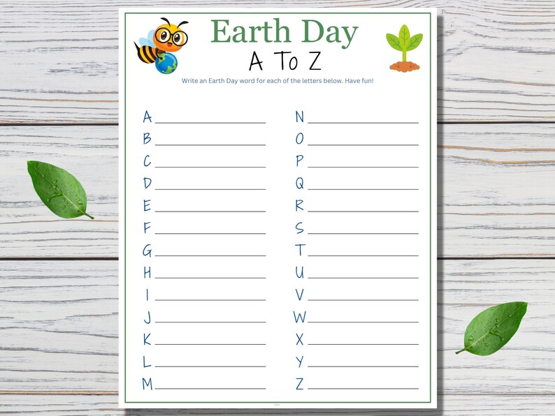 Earth Day Alphabet A to Z Game, Earth Day Printable Games, Activity for ...