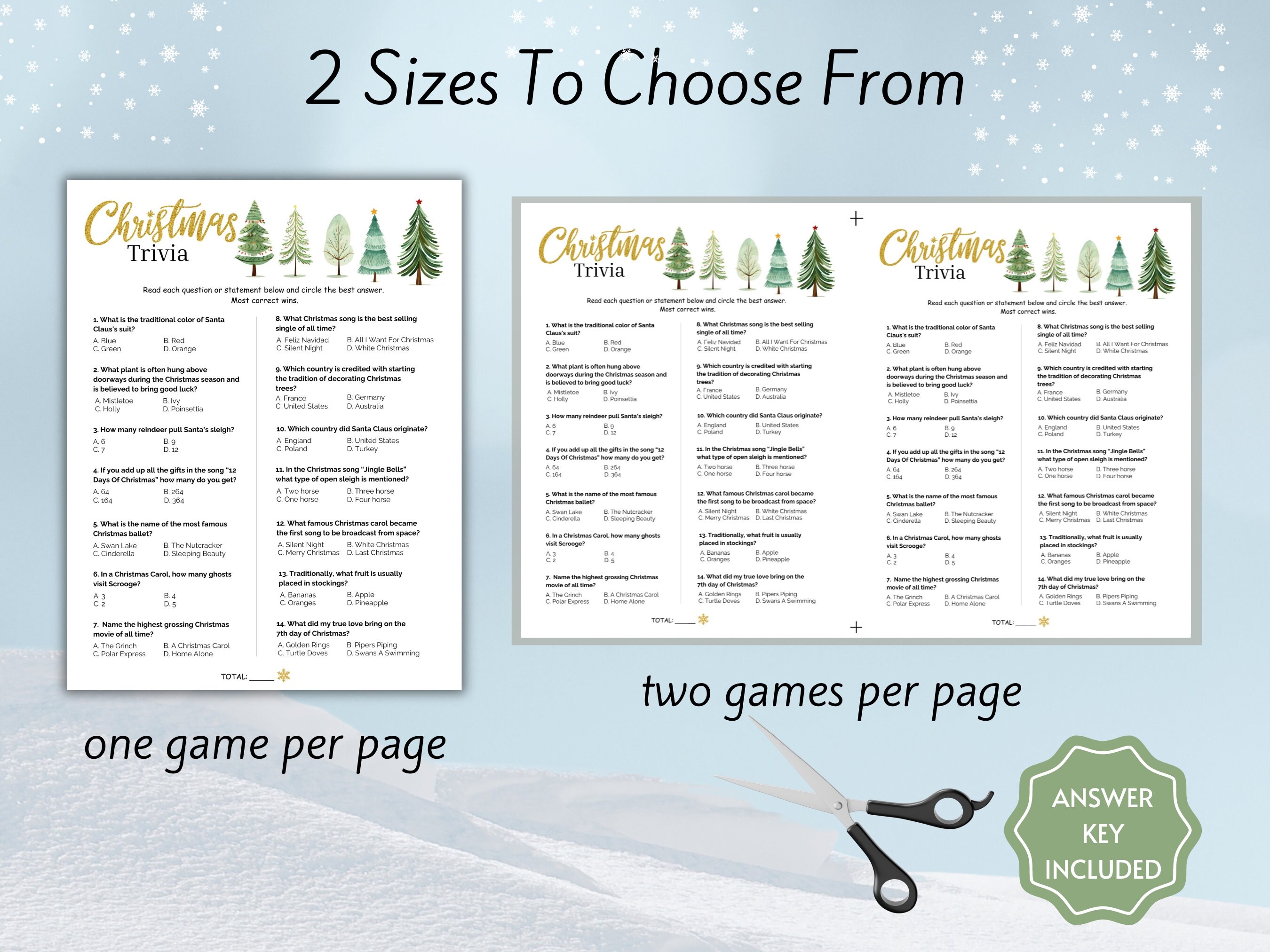 Christmas Trivia Game, Holiday Party Game, Christmas Games Printable ...