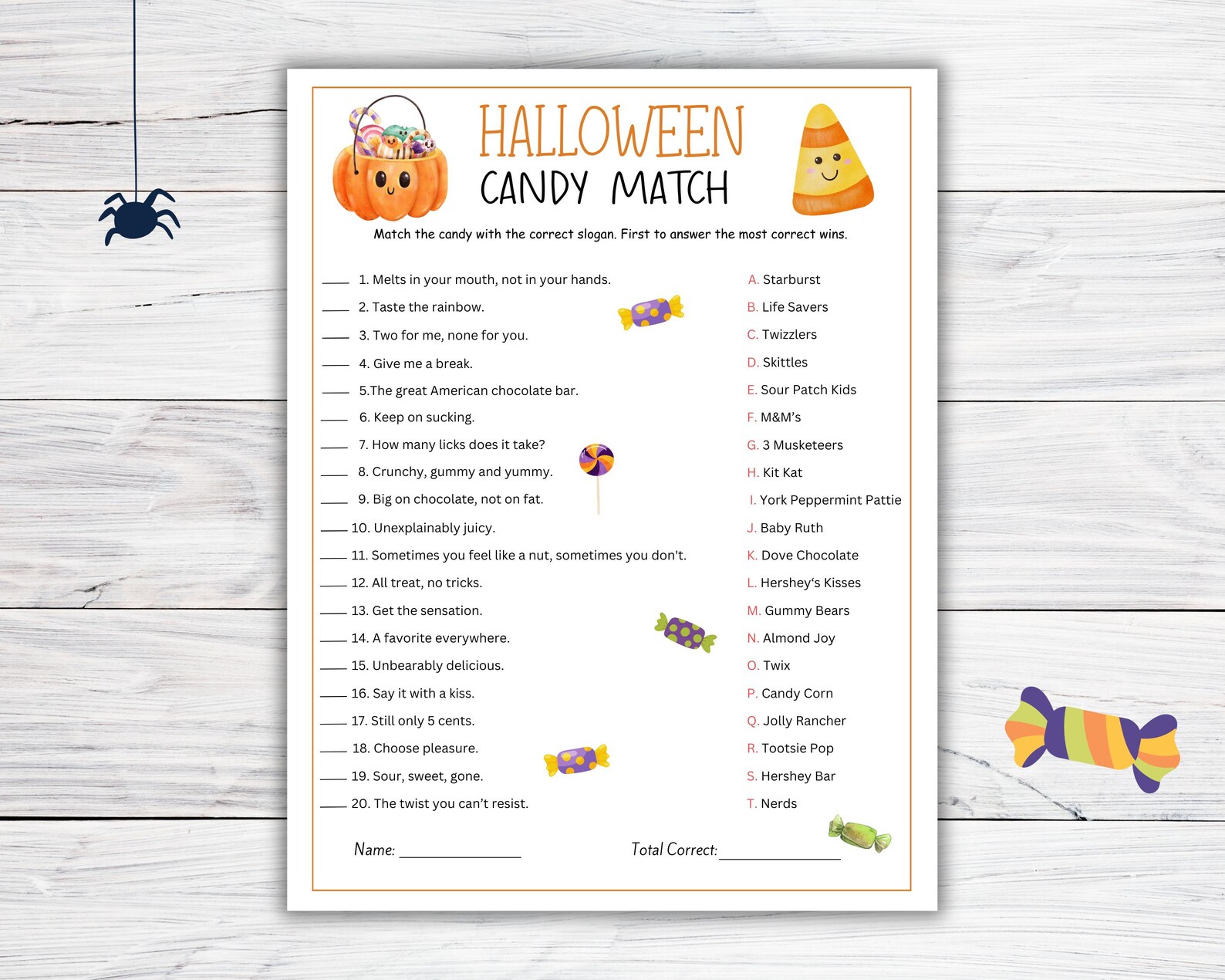 Halloween Candy Match Game, Halloween Trivia, Halloween Party Games ...