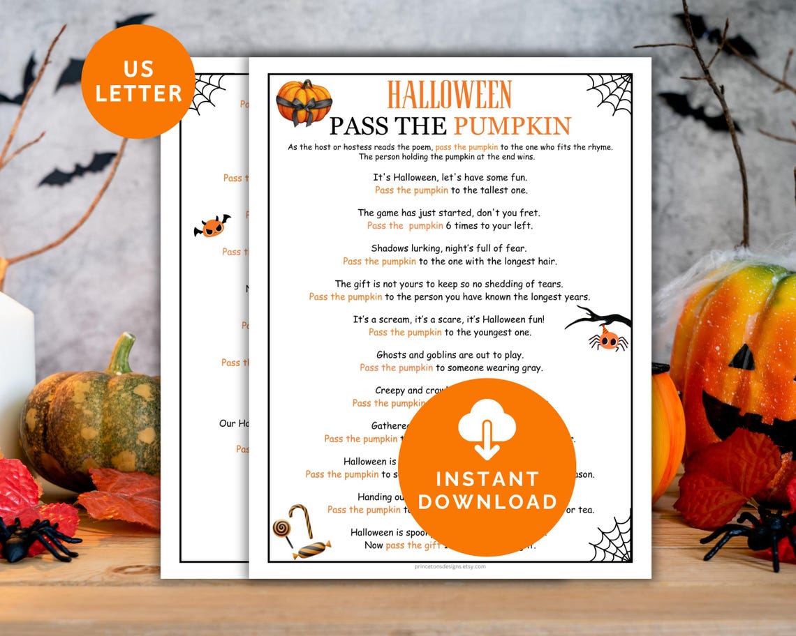 Pass the Pumpkin Halloween Printable Game, Fun Halloween Party Activity ...