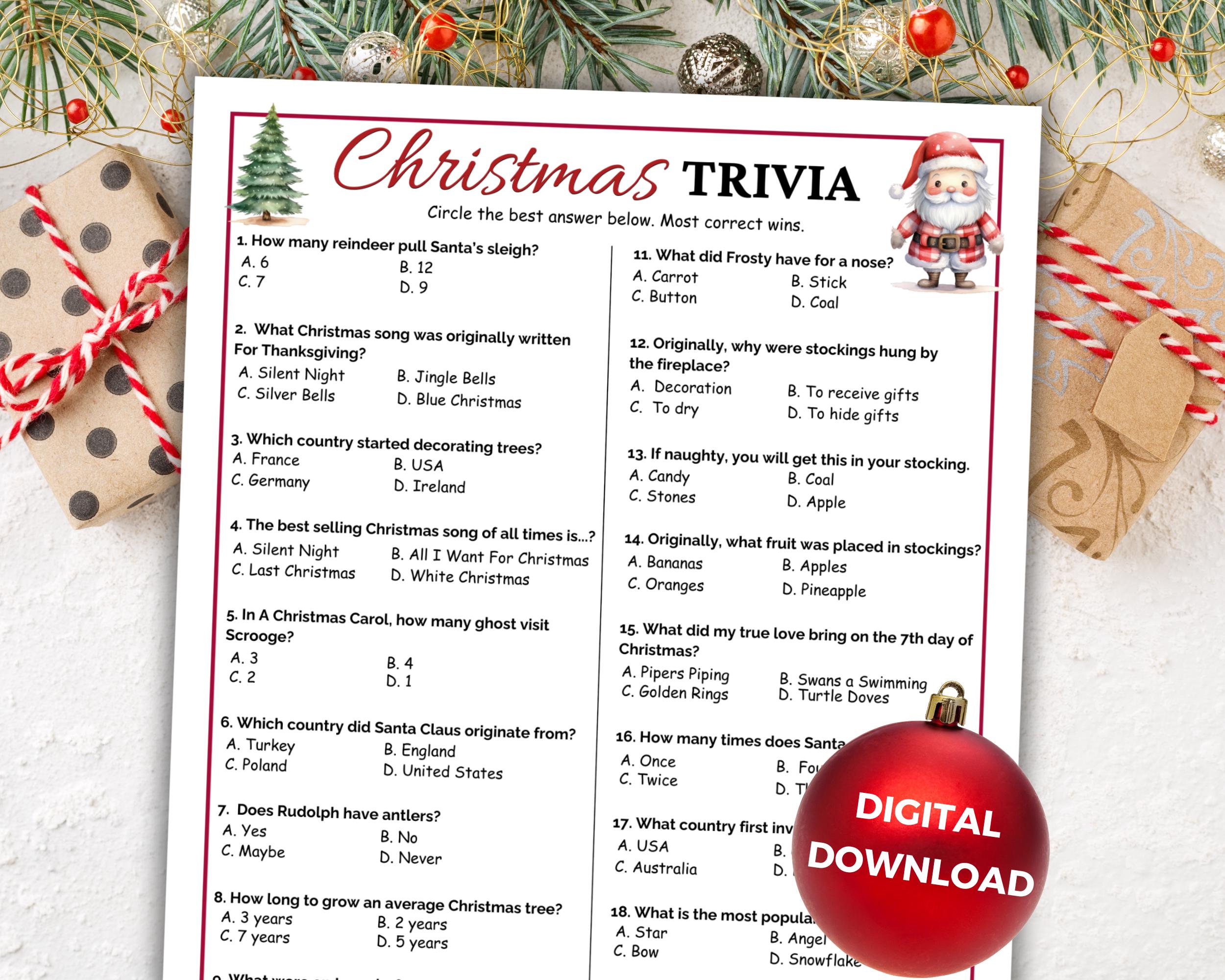 Christmas Trivia Game, Printable Christmas Party Games, Holiday Office ...