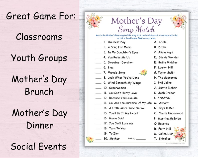 Mothers Day Activity, Mothers Day Song Match, Mothers Day Music Trivia ...
