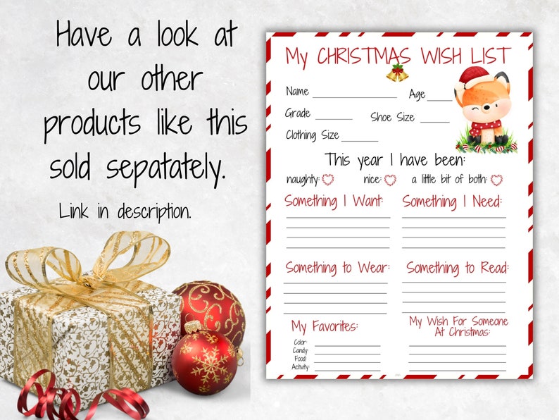 Secret Santa Questionnaire Printable, Secret Santa Form, Christmas Wish ...