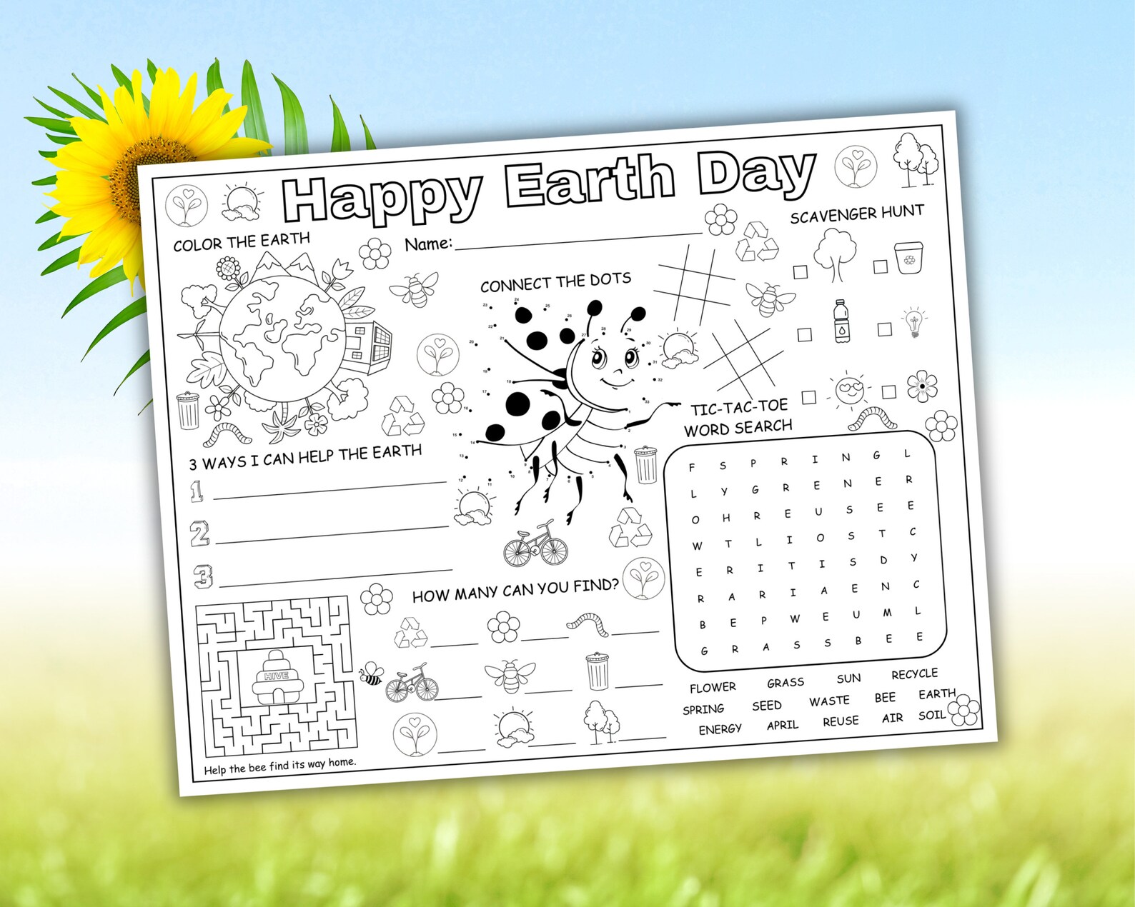 Earth Day Printable, Earth Day Activity Placemat, Earth Day Activities ...