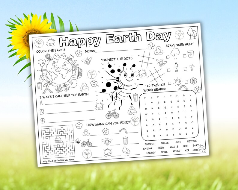 Earth Day Printable, Earth Day Activity Placemat, Earth Day Activities ...