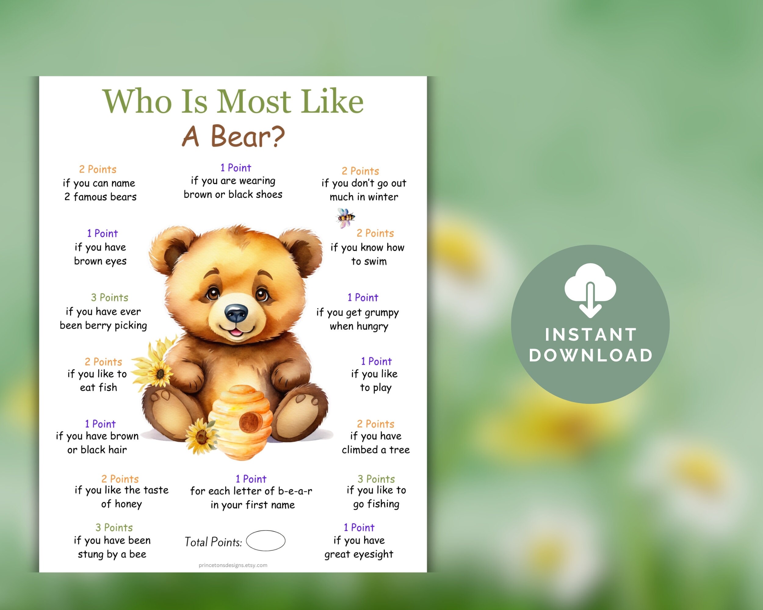 Camping Game Who is Most Like A Bear, Nature Game, Printable Summer ...