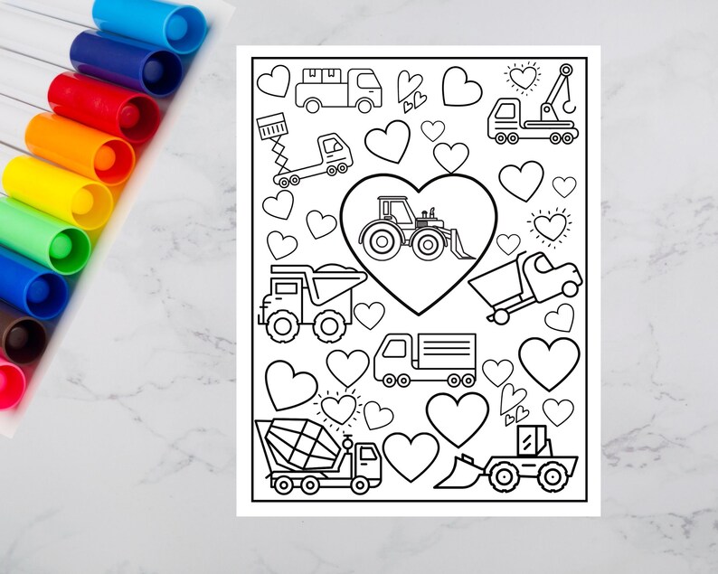 Valentine's Day Heart Coloring Page, Truck Coloring Page, Fun Activity ...