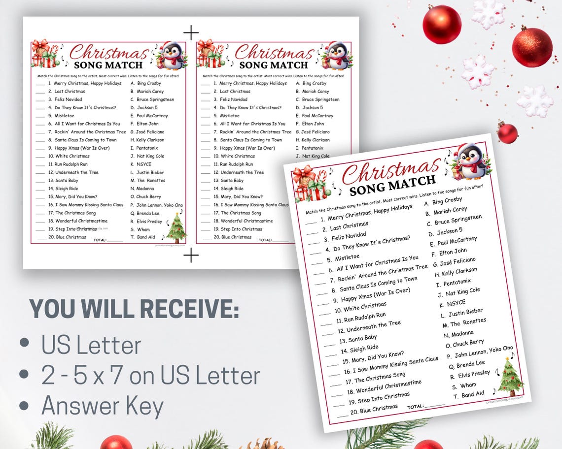 Christmas Song Trivia Game, Printable Christmas Party Game, Holiday ...