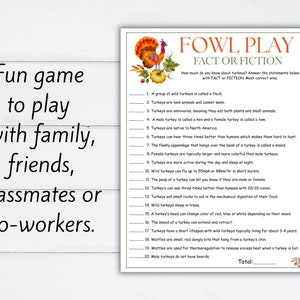 Thanksgiving Trivia Game, Fowl Play Fact or Fiction Turkey Trivia Game ...