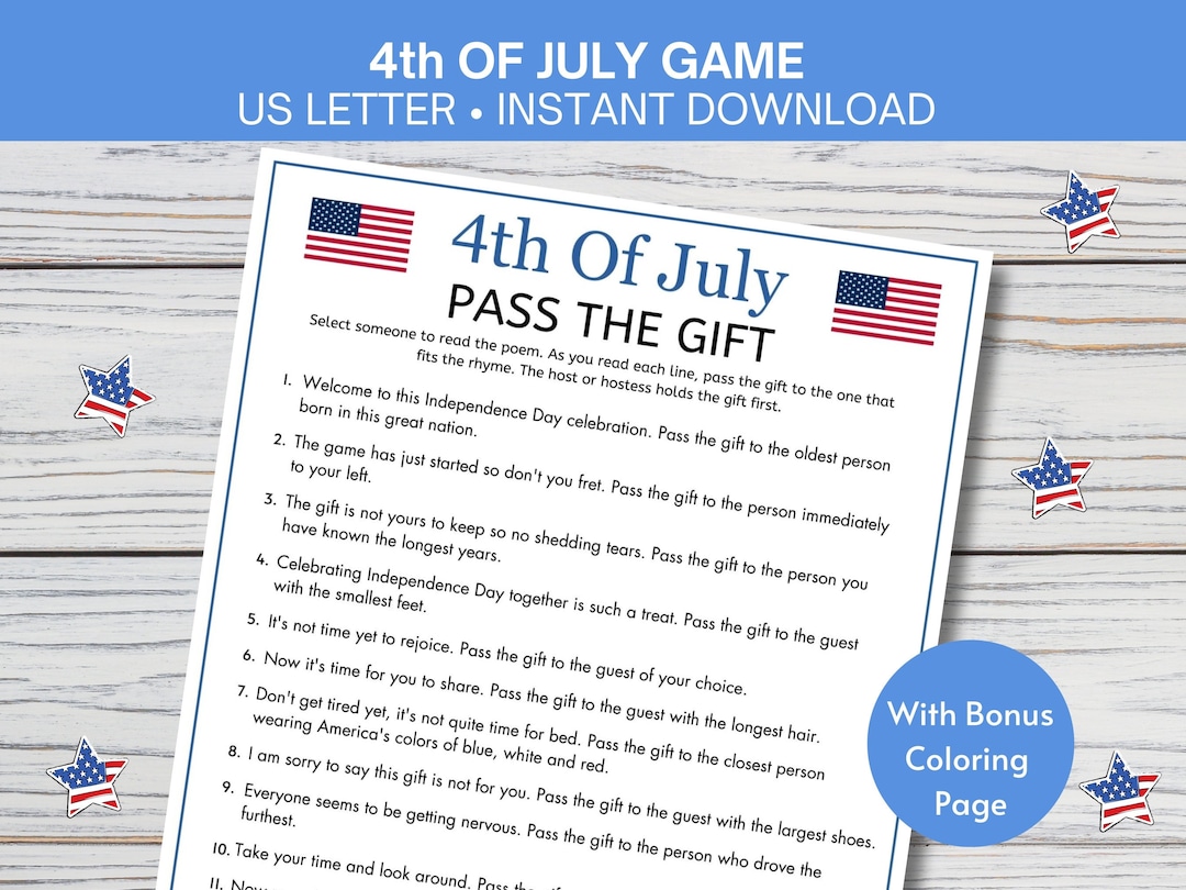 4th of July Game, Pass the Gift Game, Fourth of July Game, Left Right ...