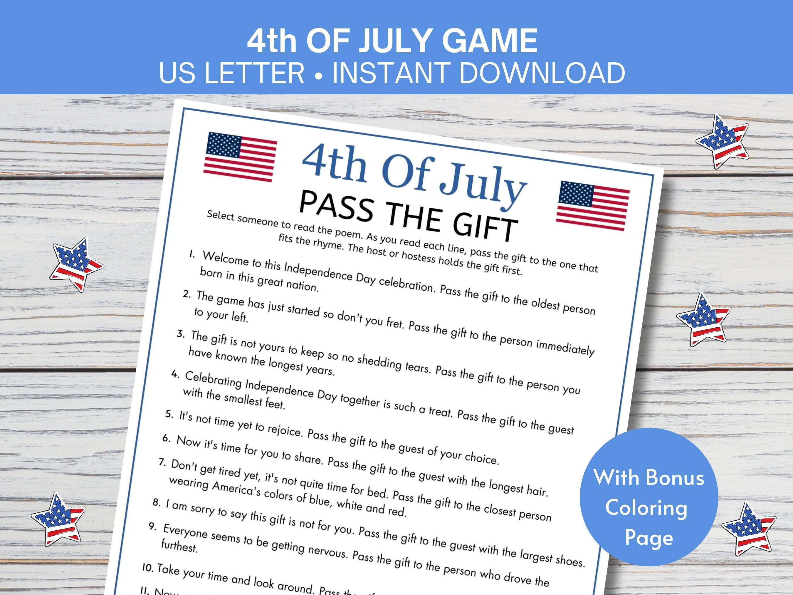 4th of July Game, Pass the Gift Game, Fourth of July Game, Left Right ...