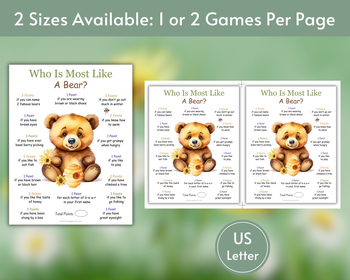 Camping Game Who is Most Like A Bear, Nature Game, Printable Summer ...