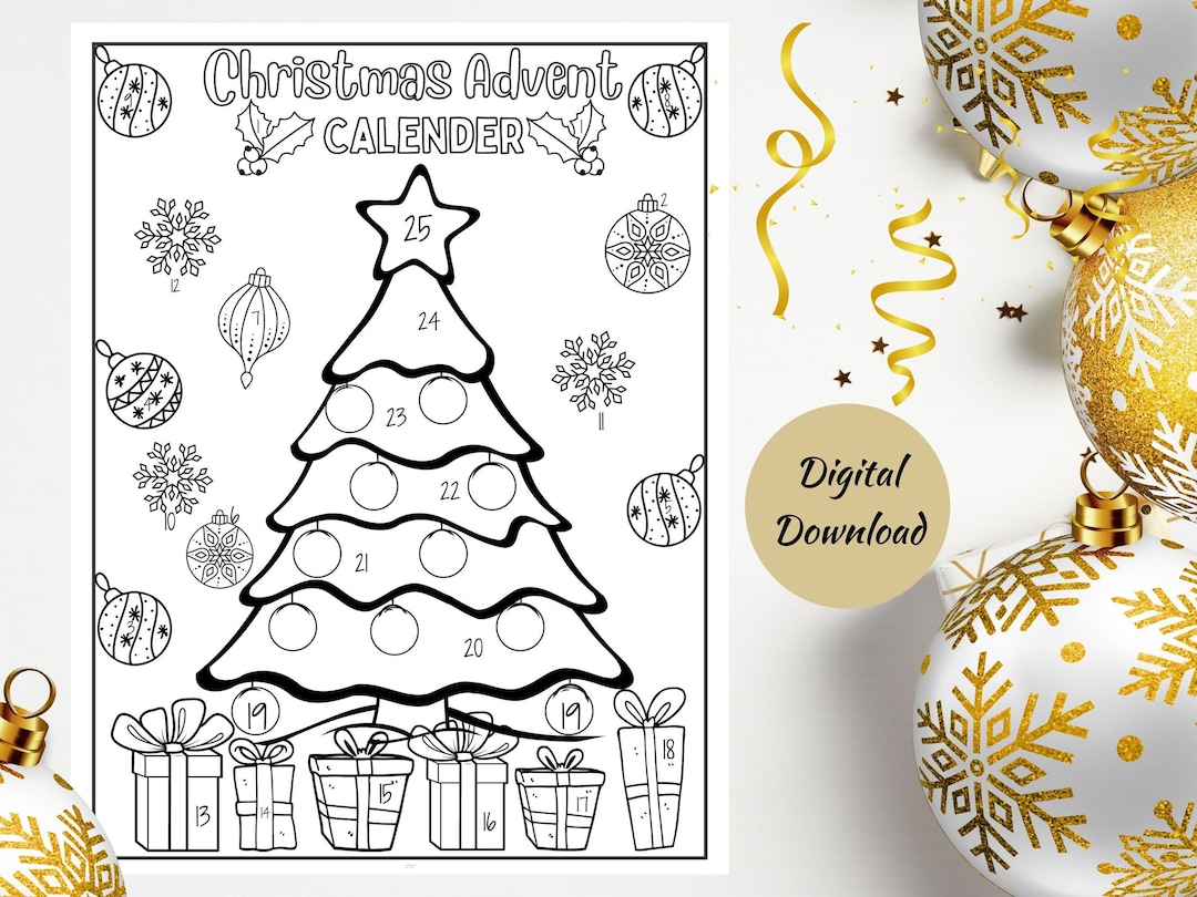 Christmas Countdown Advent Calendar Printable, Coloring Advent Calendar ...