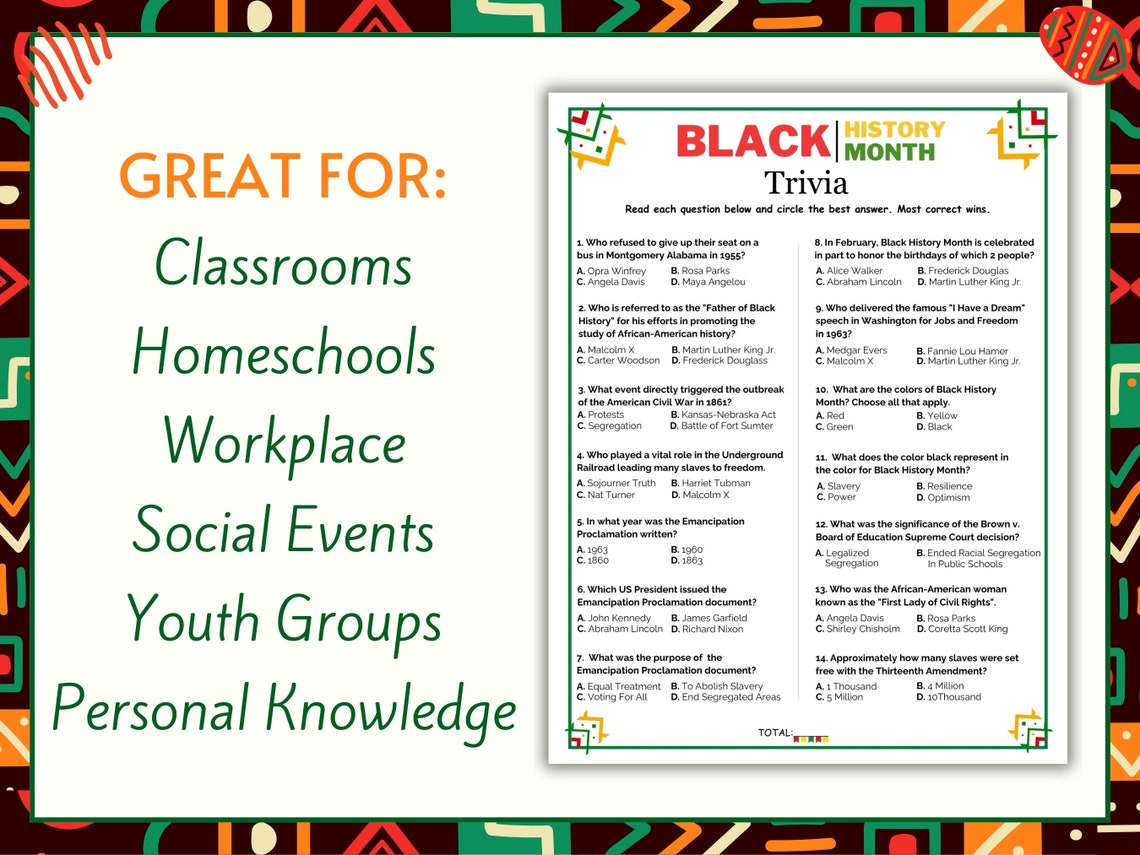 Black History Month Trivia, Black History Trivia, African American ...