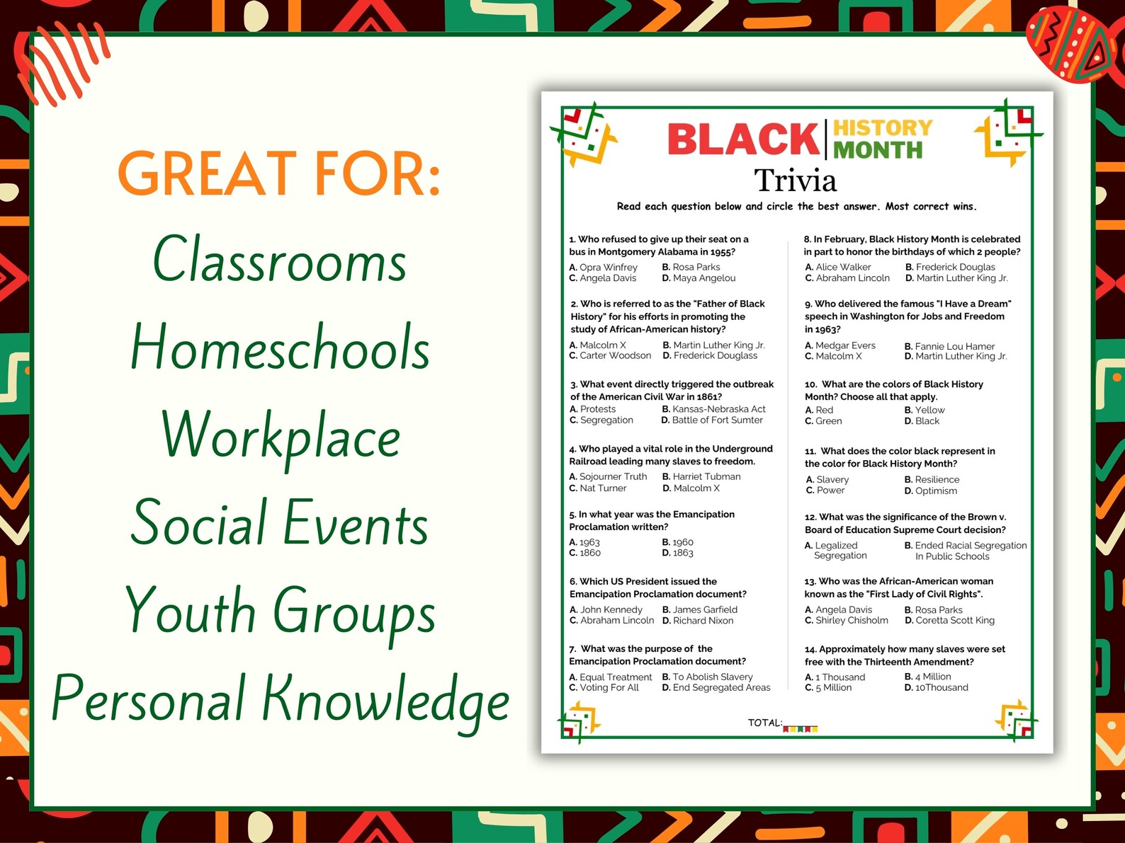 Black History Month Trivia, Black History Trivia, African American ...