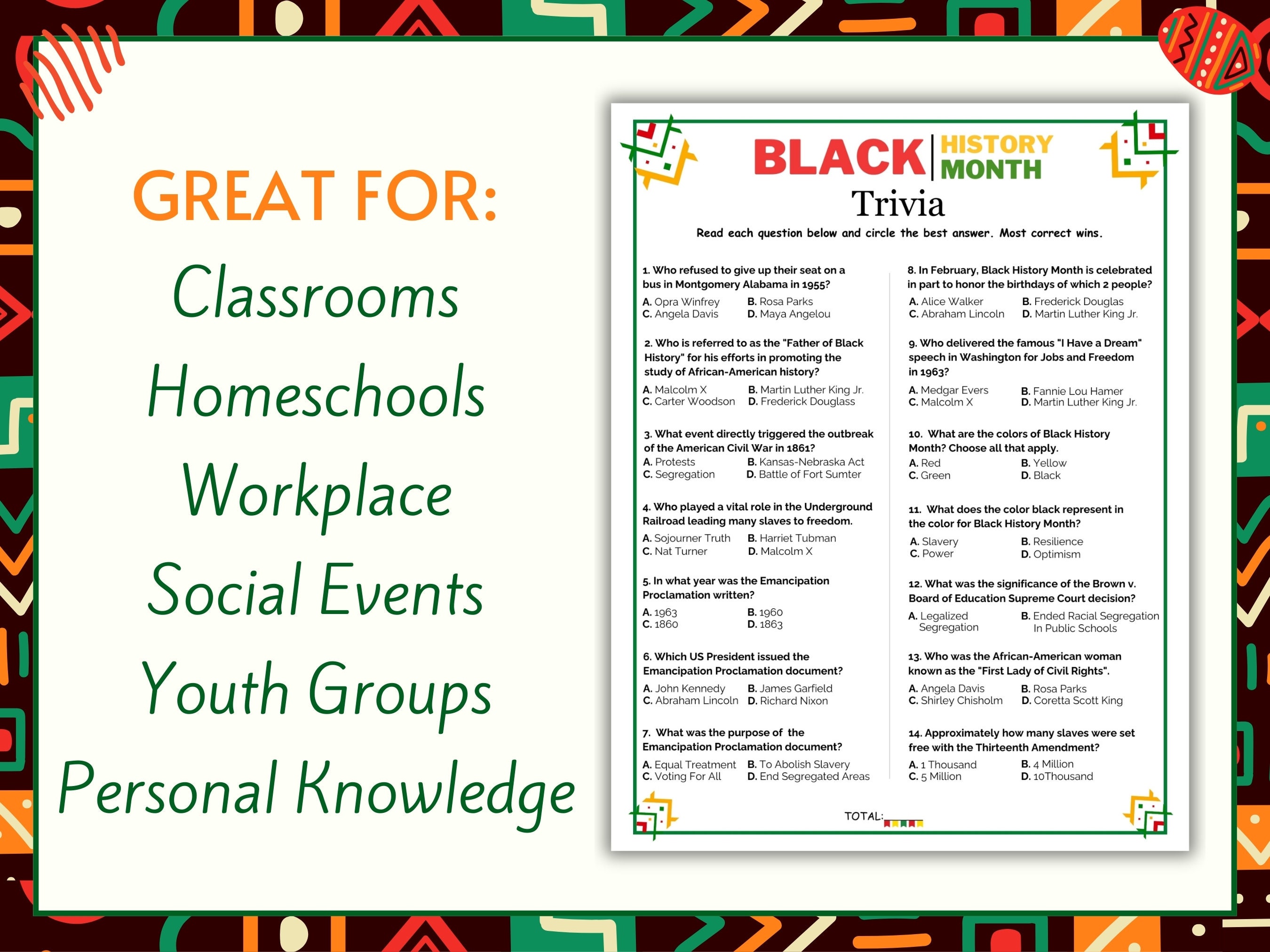 Black History Month Trivia, Black History Trivia, African American ...