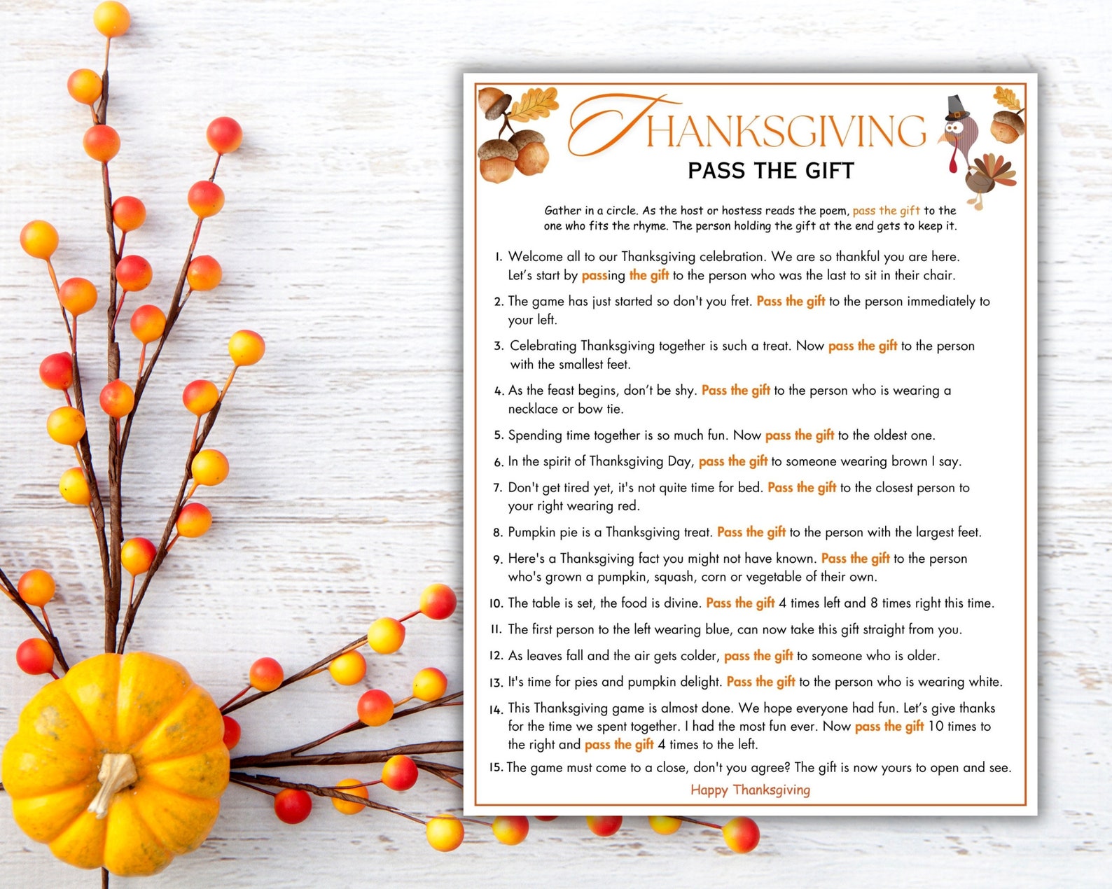 Thanksgiving Pass the Gift Game, Thanksgiving Games Printable, Left ...