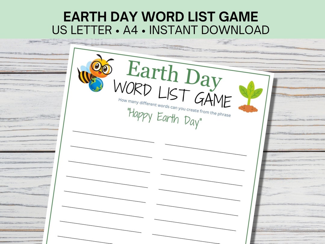 Earth Day Word List Game, Earth Day Printable Games, Earth Day Party ...