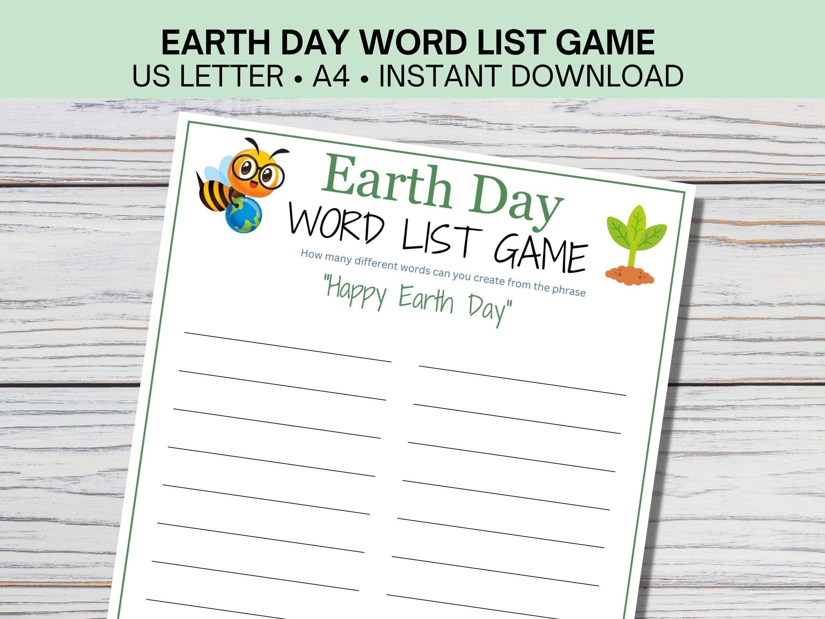Earth Day Word List Game, Earth Day Printable Games, Earth Day Party ...