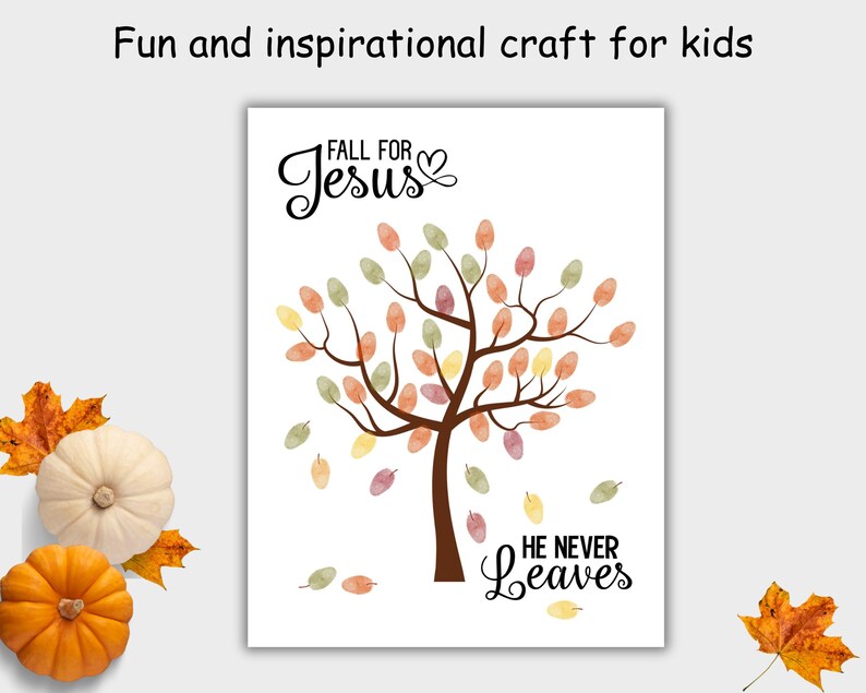 Fall for Jesus Fingerprint Art, Sunday School Printable, Tree Handprint ...