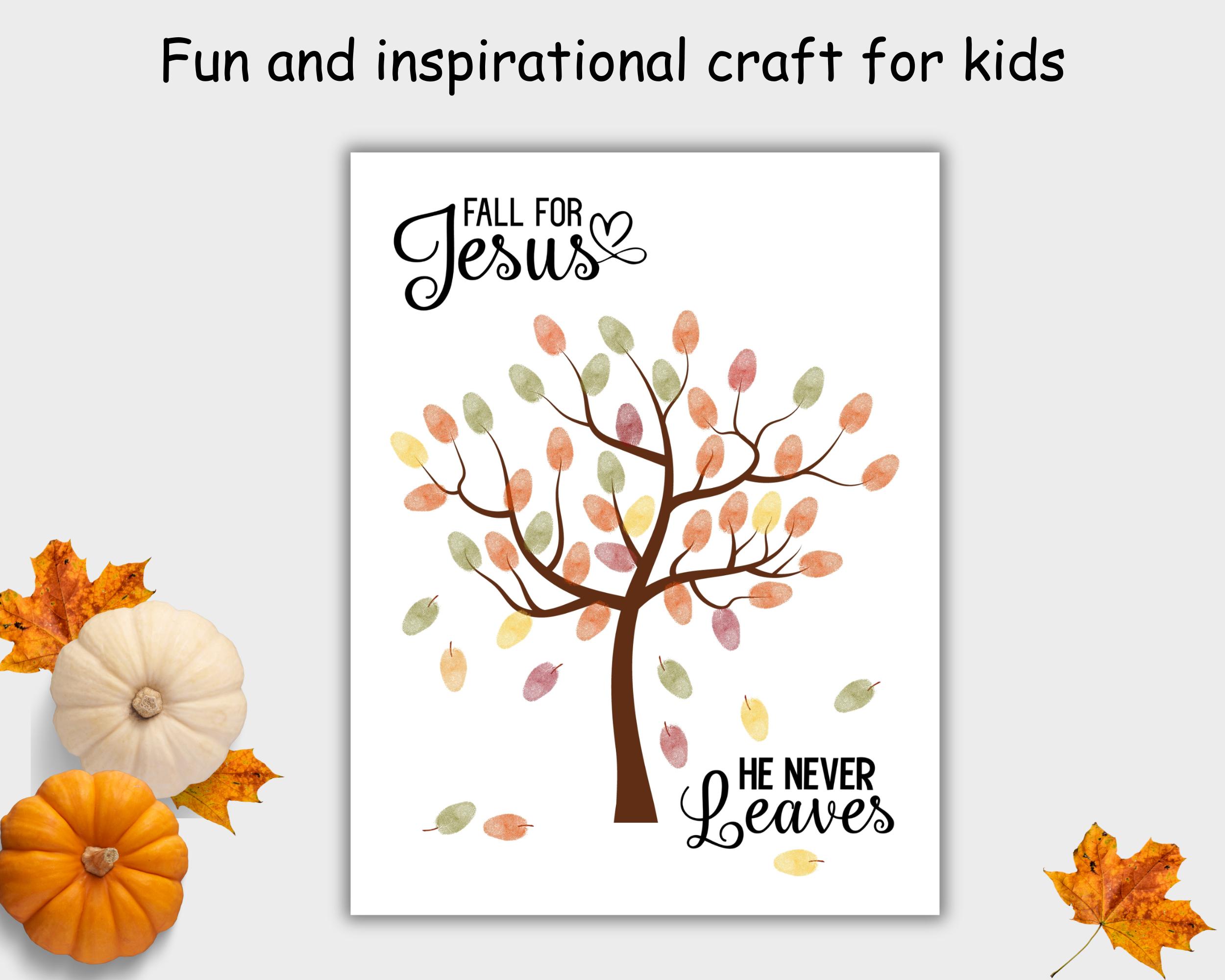 Fall for Jesus Fingerprint Art, Sunday School Printable, Tree Handprint ...