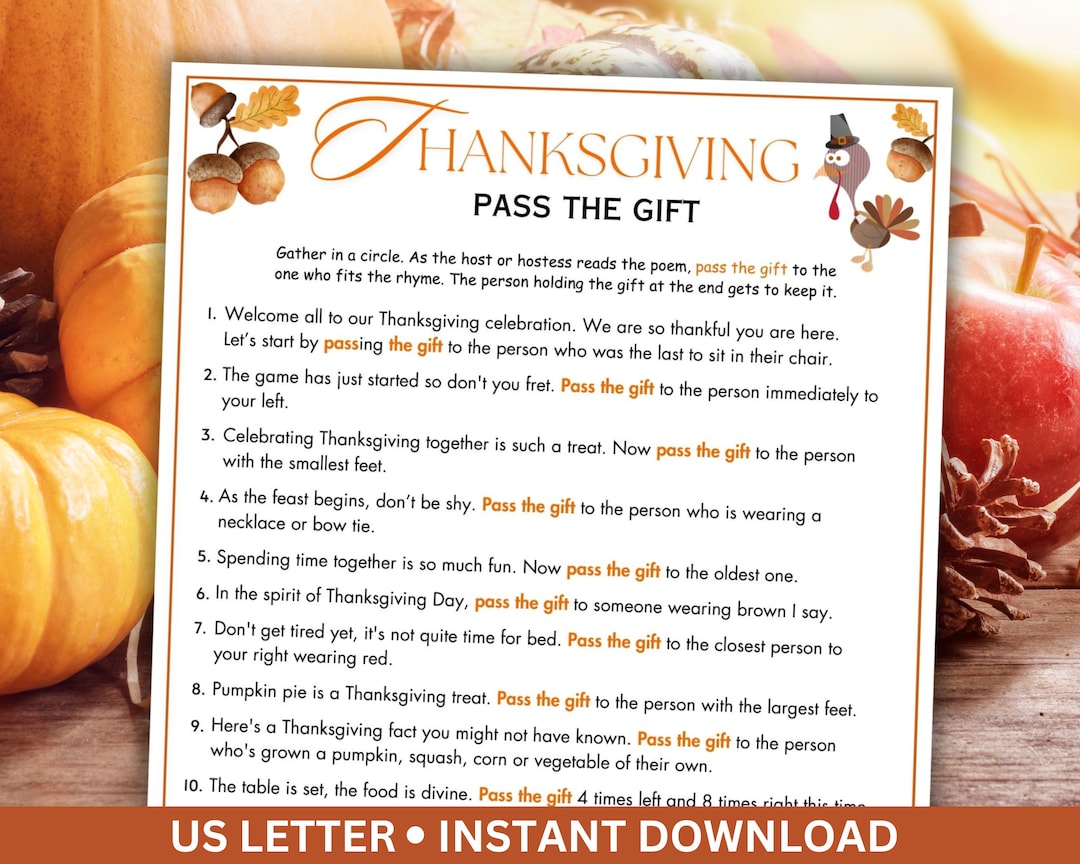 Thanksgiving Pass the Gift Game, Thanksgiving Games Printable, Left ...