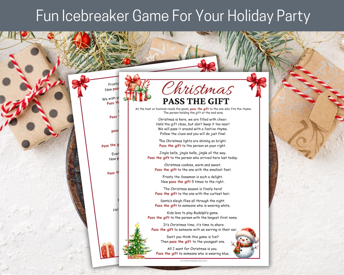 Christmas Pass the Gift Game, Printable Christmas Game, Office Holiday ...