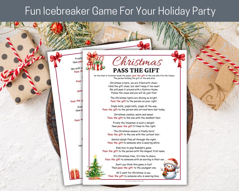 Christmas Pass the Gift Game, Printable Christmas Game, Office Holiday ...