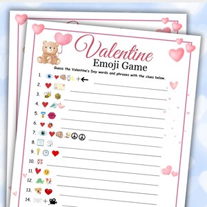 Valentine Emoji Pictionary, Valentine's Day Game Printable, Emoji ...