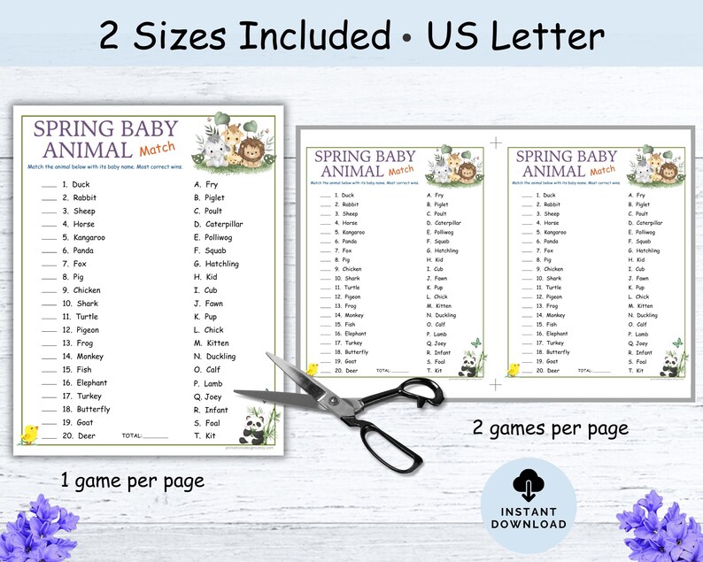 Spring Game Printable, Baby Animal Matching, Baby Animal Name, Spring ...