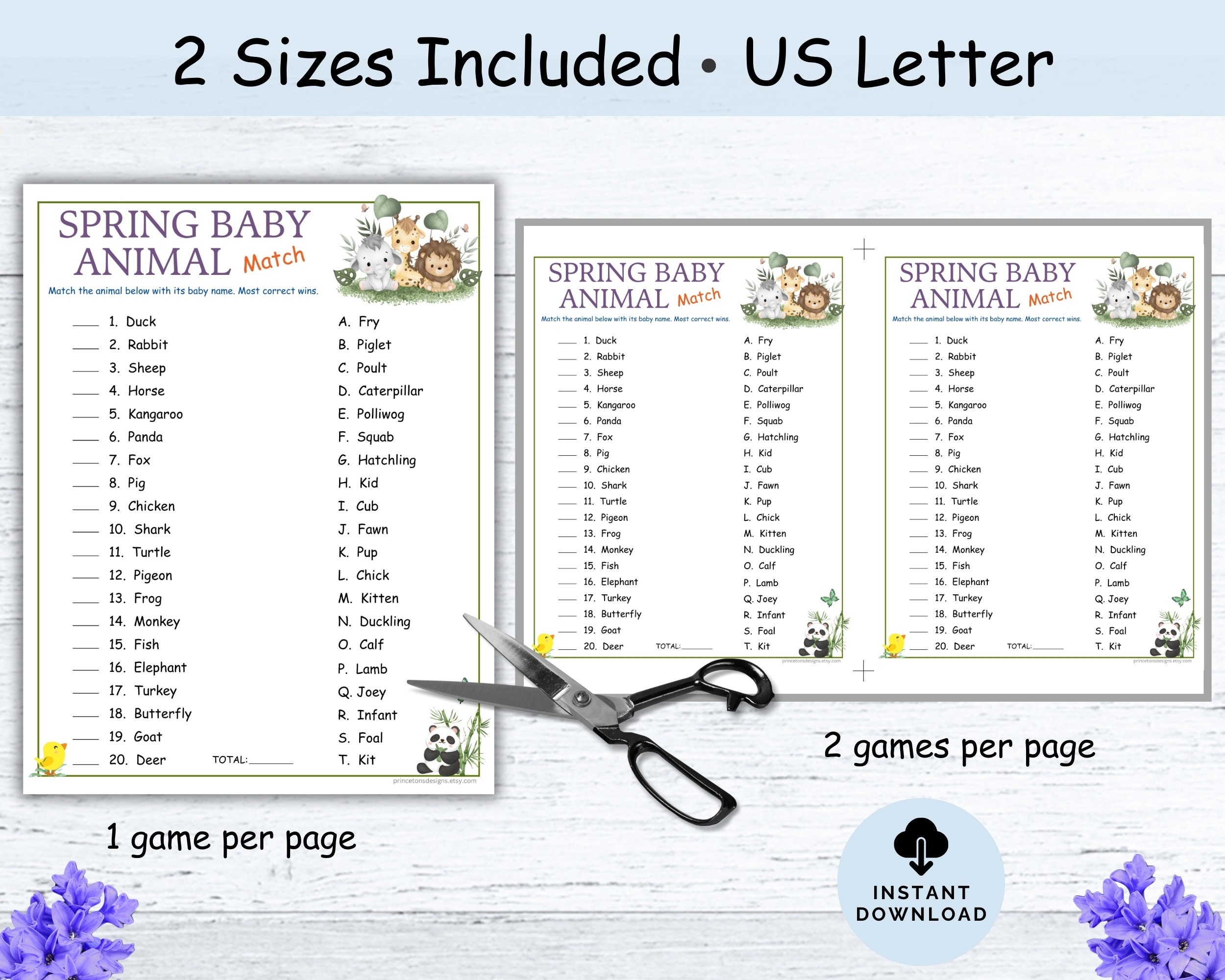 Spring Game Printable, Baby Animal Matching, Baby Animal Name, Spring ...