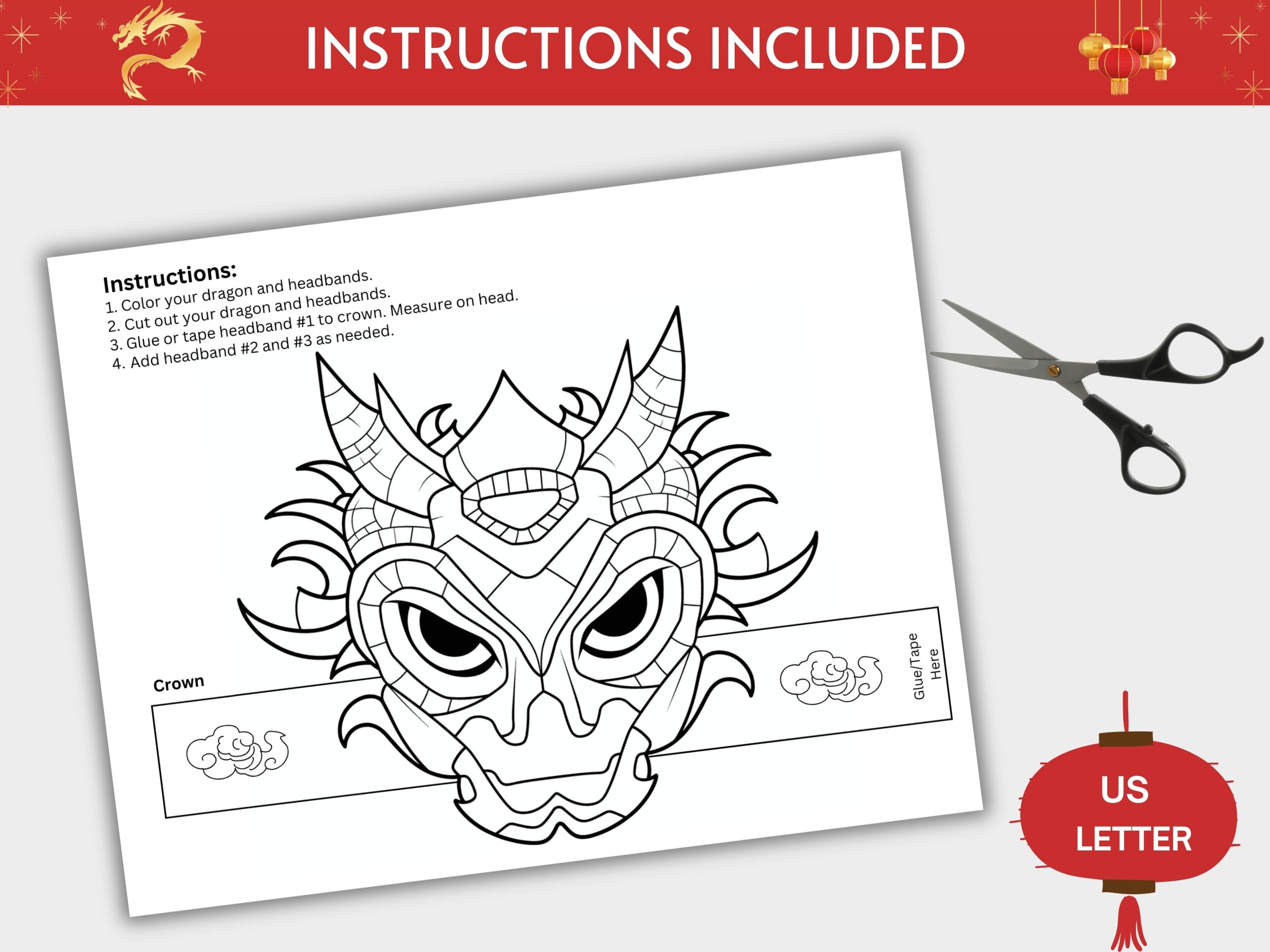 Year of the Dragon Paper Crown Craft Bundle, Lunar New Year 2024 ...