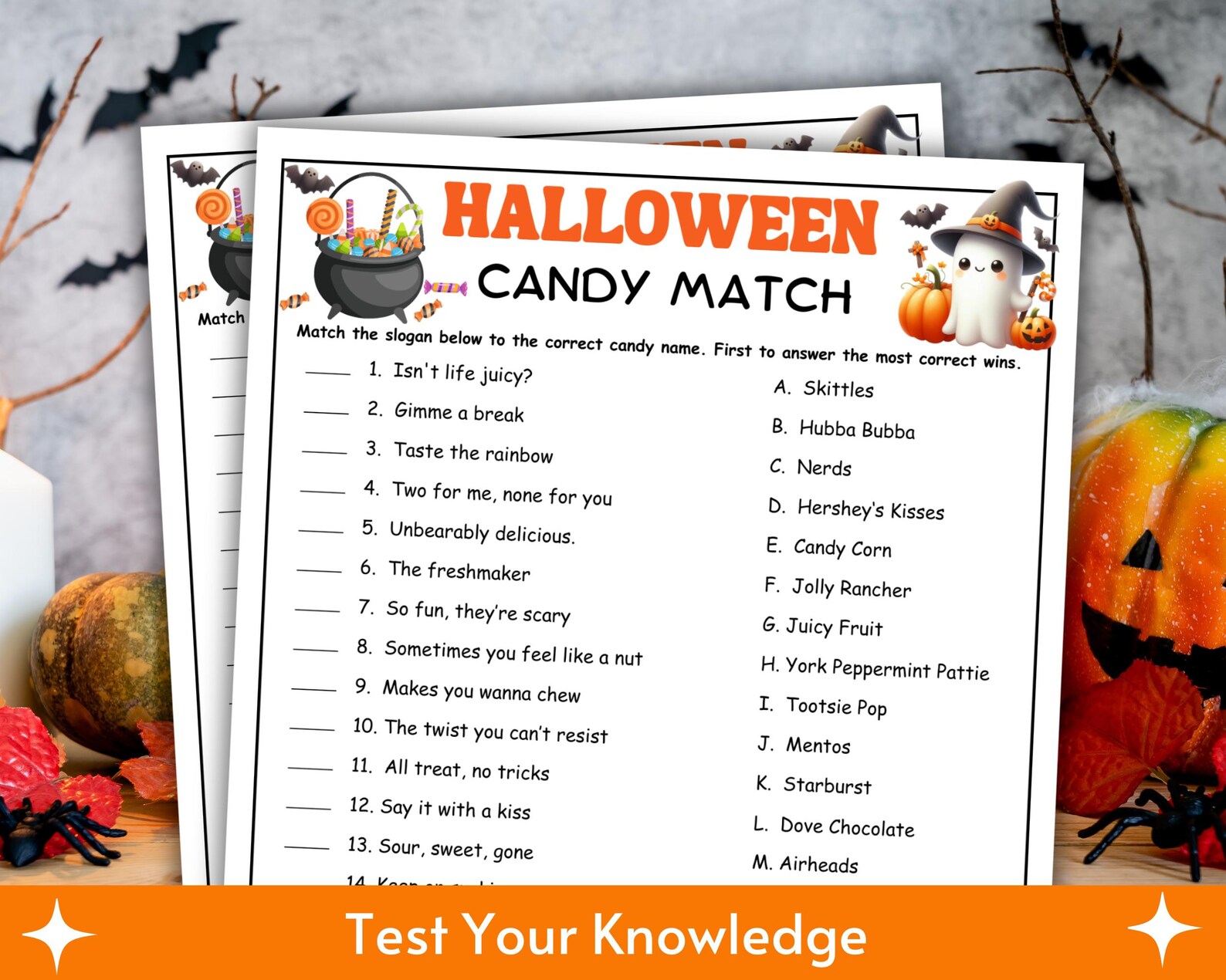 Halloween Candy Match, Printable Halloween Game, Halloween Party Game ...
