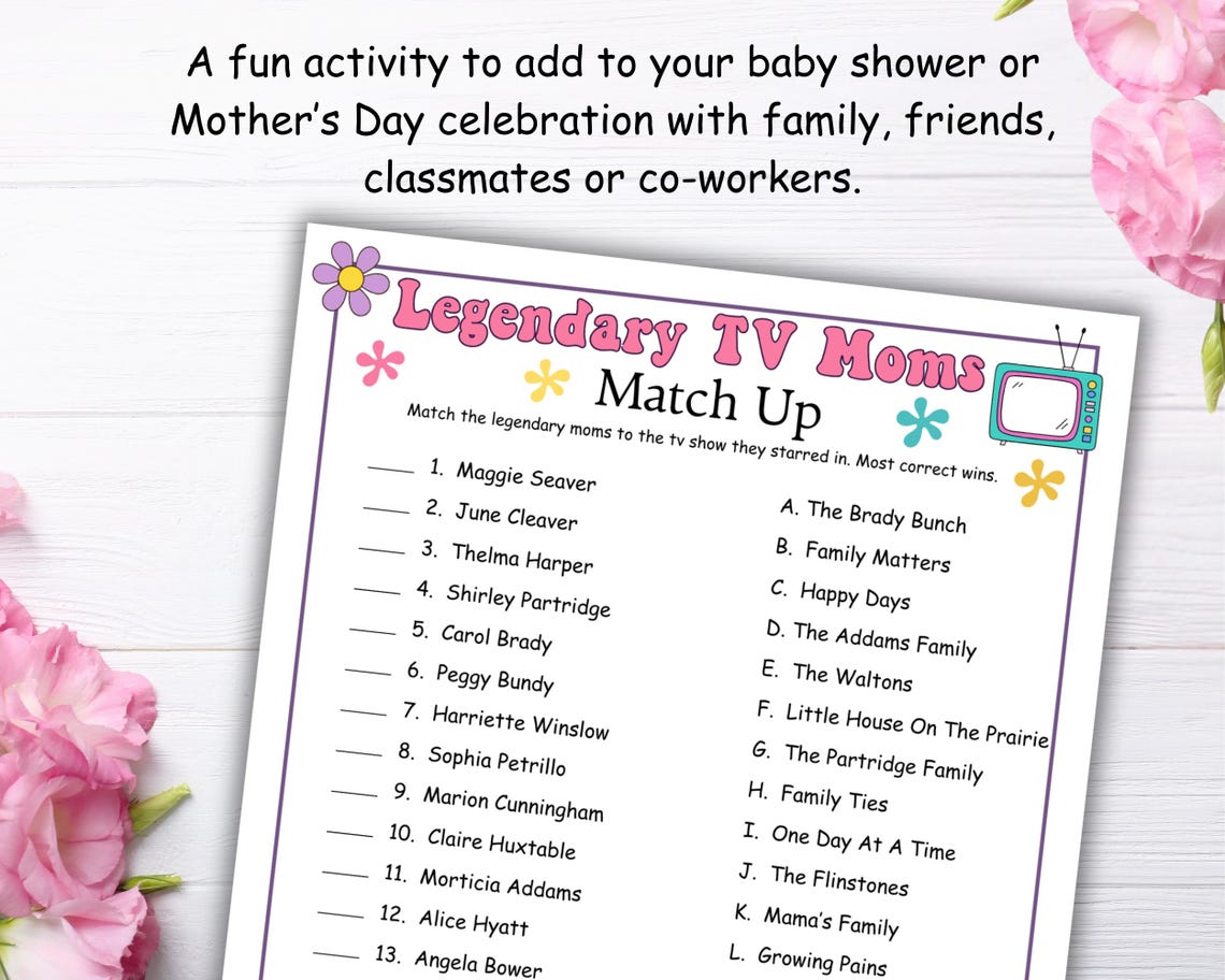 Mother's Day Game TV Moms Trivia, Pop Culture Game, Mother's Day Trivia ...