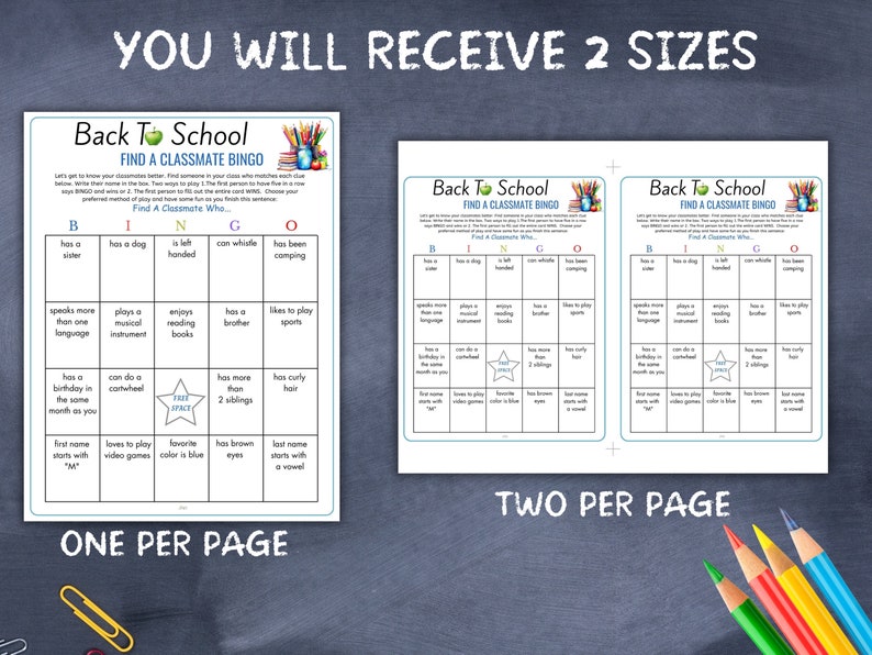 Back to School Bingo, Back to School Game for Kids, First Day of School ...