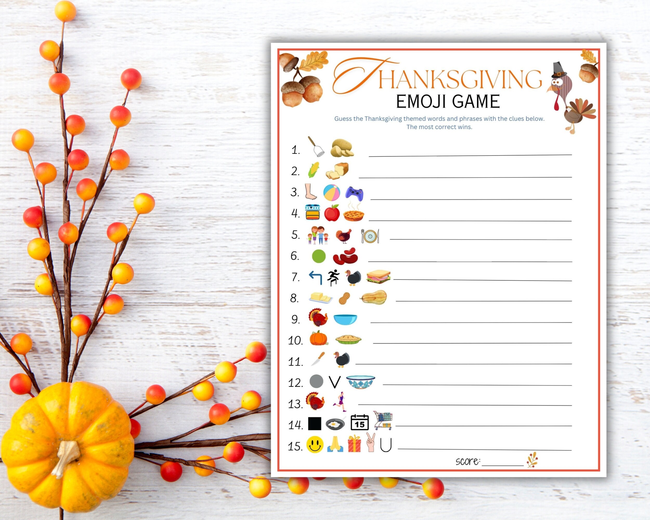 Thanksgiving Emoji Game, Thanksgiving Trivia Game, Friendsgiving Party ...
