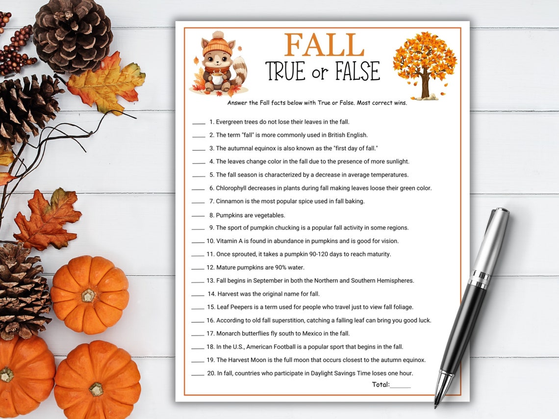 Fall Trivia Game, Printable Fall Trivia Games, Printable Autumn Games ...
