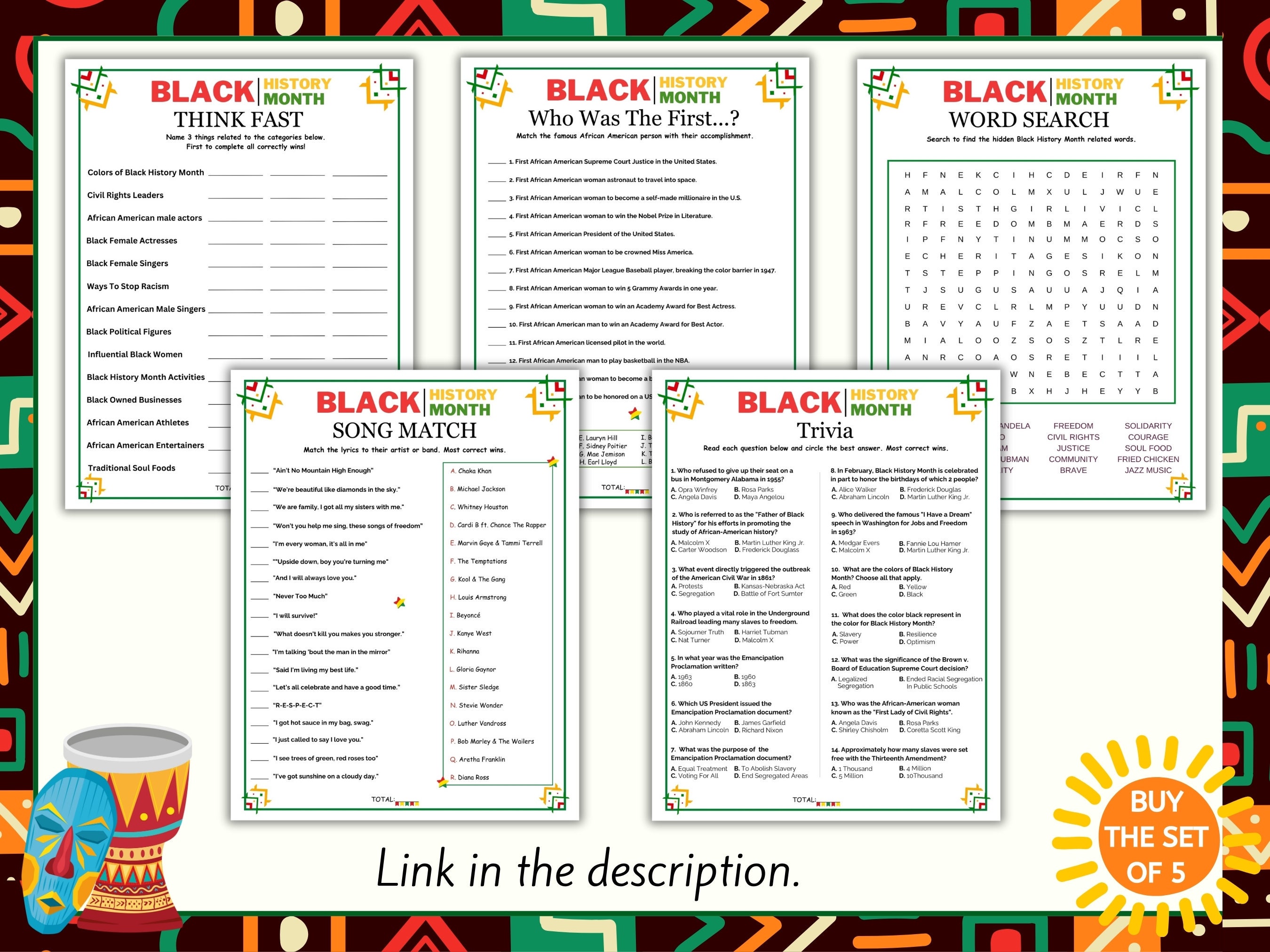 Black History Month Music Trivia Game, Black History Trivia, Black ...