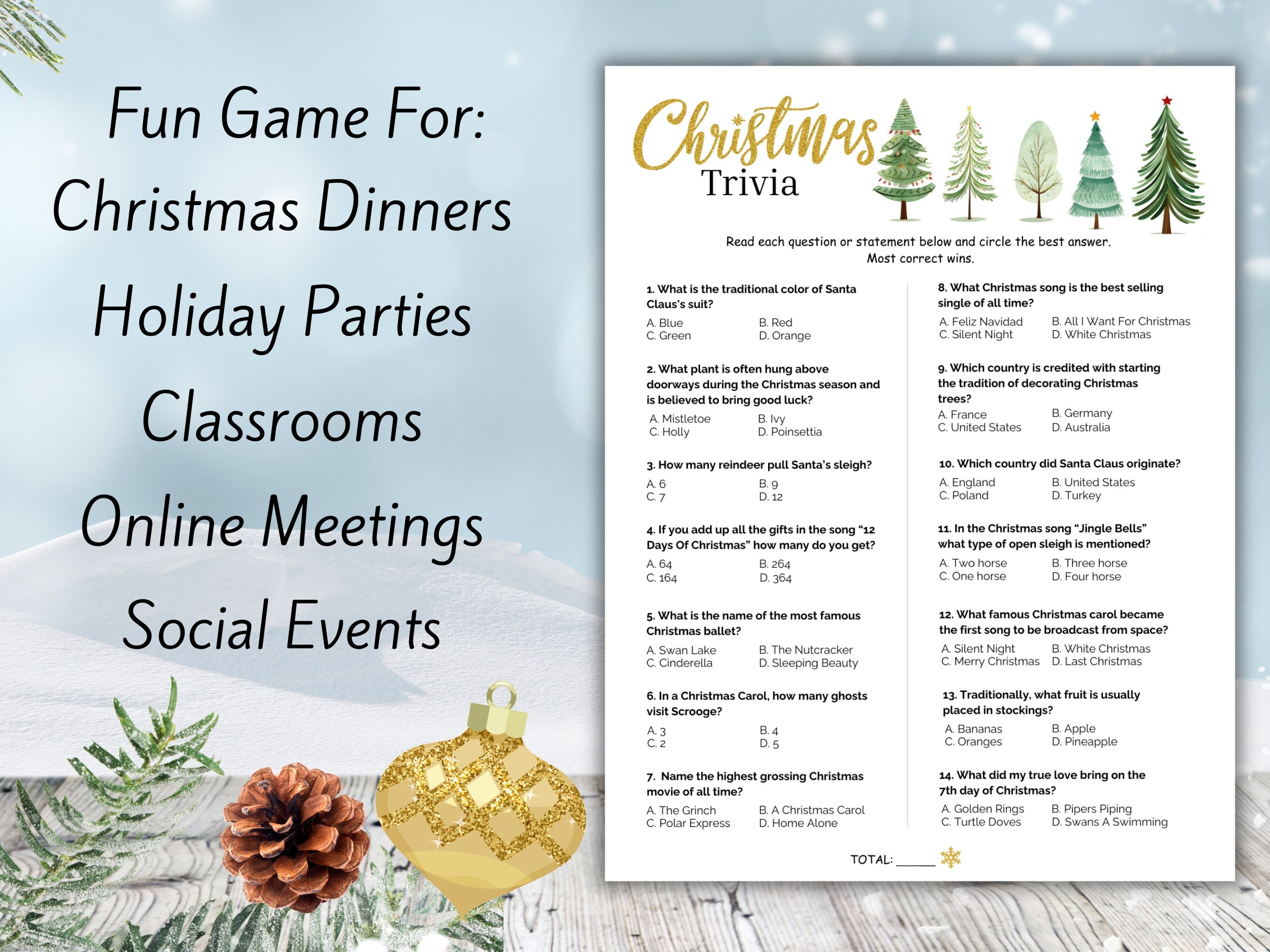 Christmas Trivia Game, Holiday Party Game, Christmas Games Printable ...