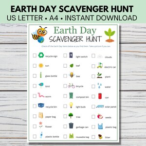 Earth Day Scavenger Hunt, Earth Day Printable Activities, Environmental ...