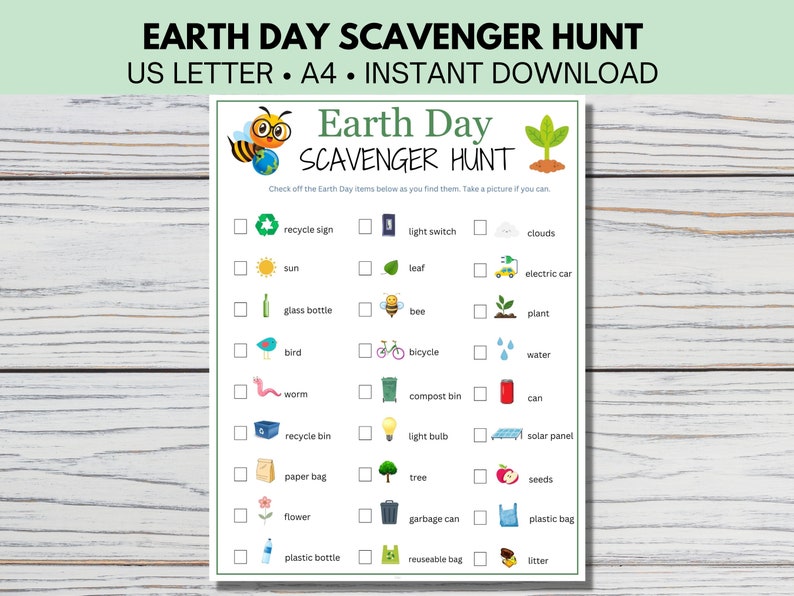 Earth Day Scavenger Hunt, Earth Day Printable Activities, Environmental ...