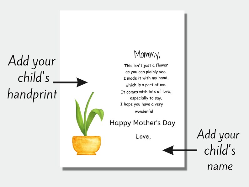 Mothers Day Handprint Craft Printable, Mothers Day Poem, Flower ...