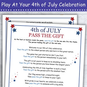 4th of July Game, Pass the Gift Game, Independence Day Printable, Pass ...
